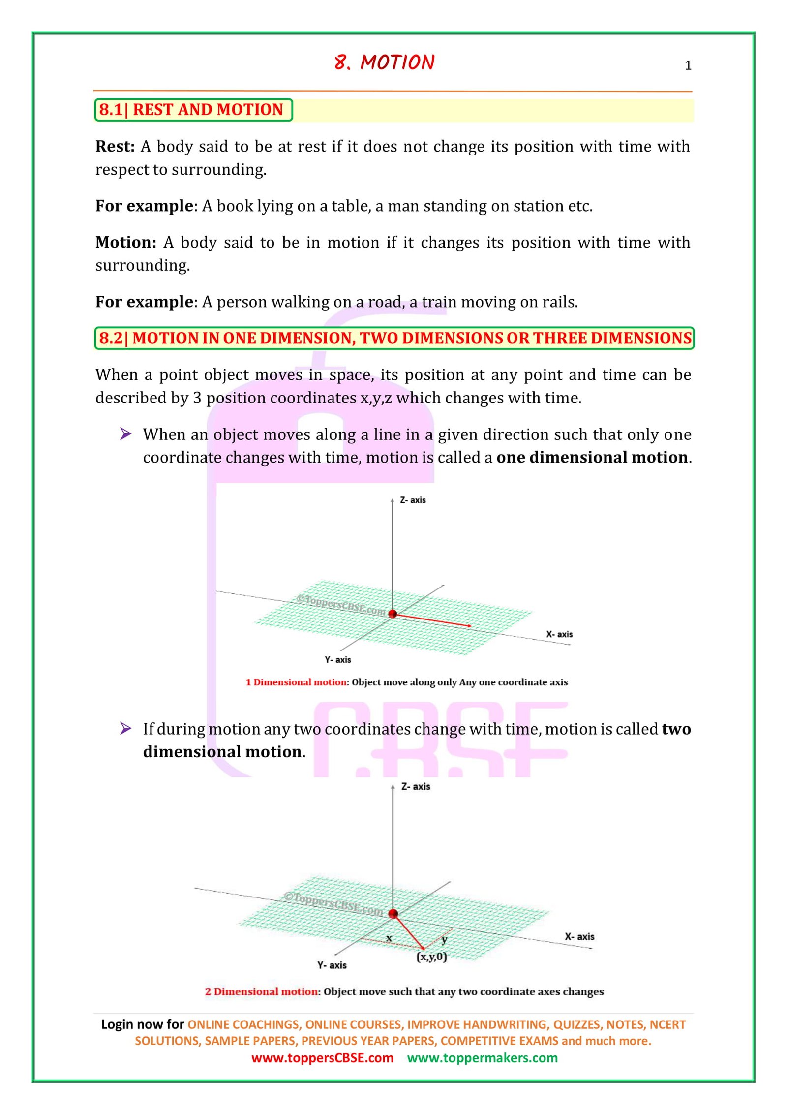 CBSE Class 9 Science Notes Chapter 8 Motion | Toppermakers