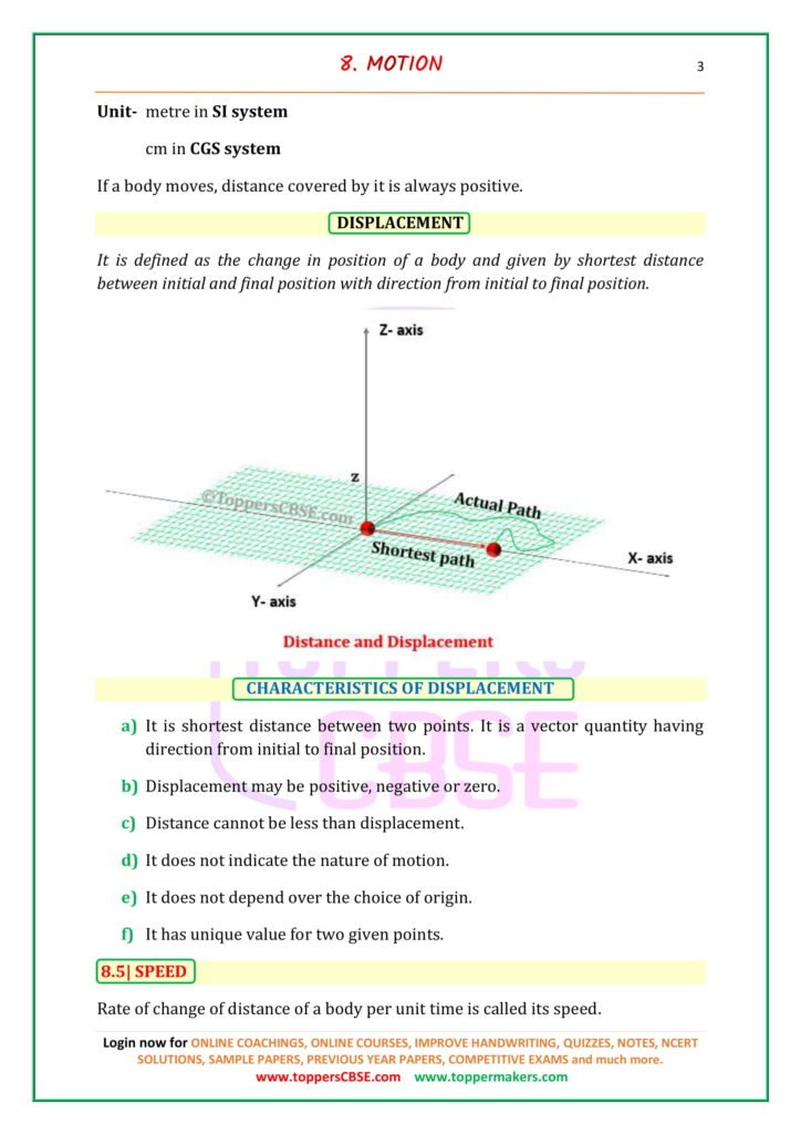CBSE Class 9 Science Notes Chapter 8 Motion | Toppermakers